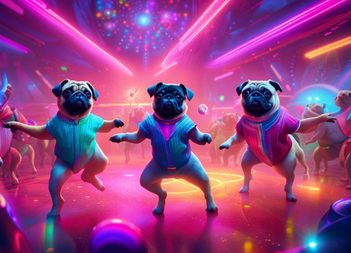 pugs dancing in a disco - AI Generated Artwork - NightCafe Creator