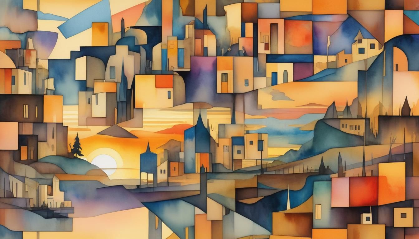 Surreal Cubist Dreamscape Golden hour. Surreal. Vibrant detailed ...