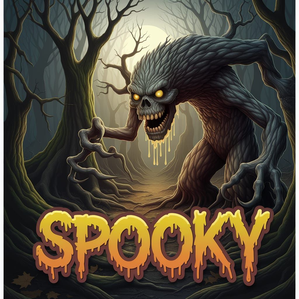 A twisted, gnarled tree monster, evil, demonic, growling, snarling ...