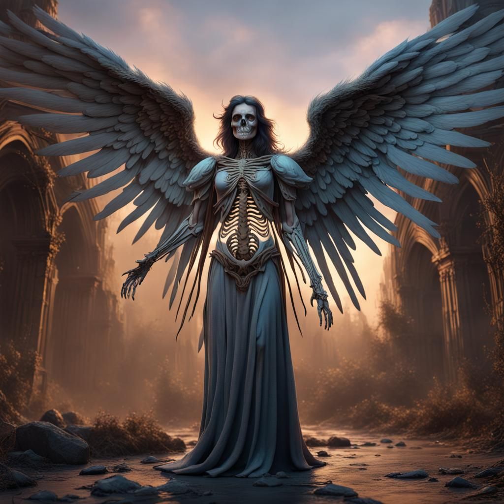 Angel with one skeleton wing with no festhers - AI Generated Artwork ...