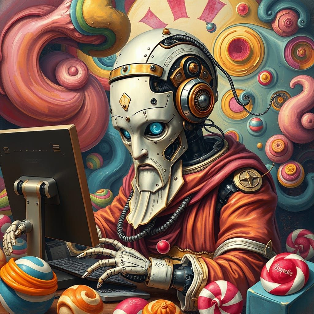 Durer-style illustration print of an AI inventor creating an AI making ...