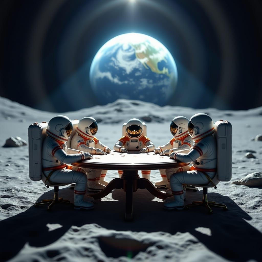 Astronauts Play Poker on the Moon's Surface in Hyp... - AI Art
