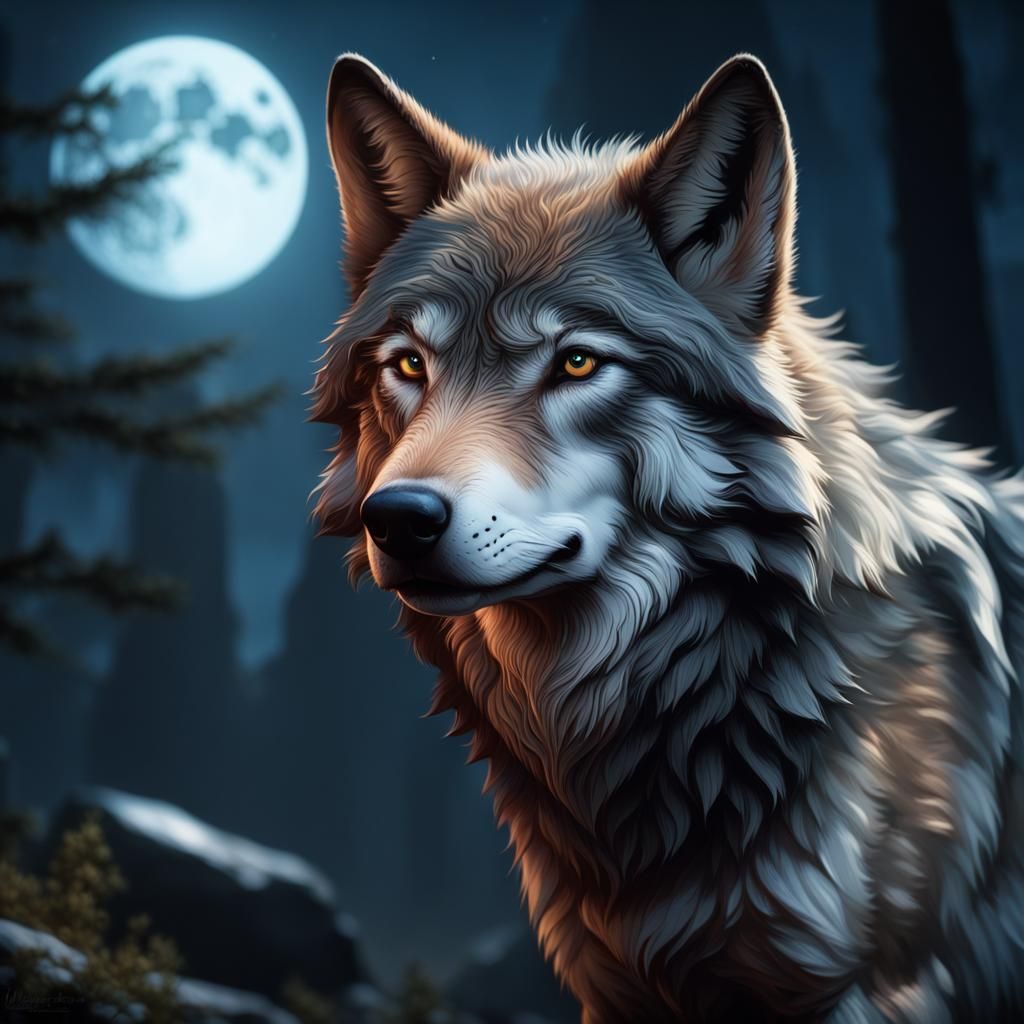 moonlit portrait of a wolf - AI Generated Artwork - NightCafe Creator
