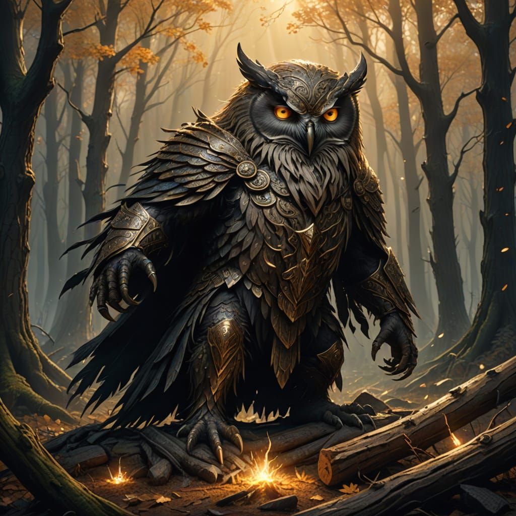 Victorious Owlin Druid Confronts Downfall of Woode... - AI Art