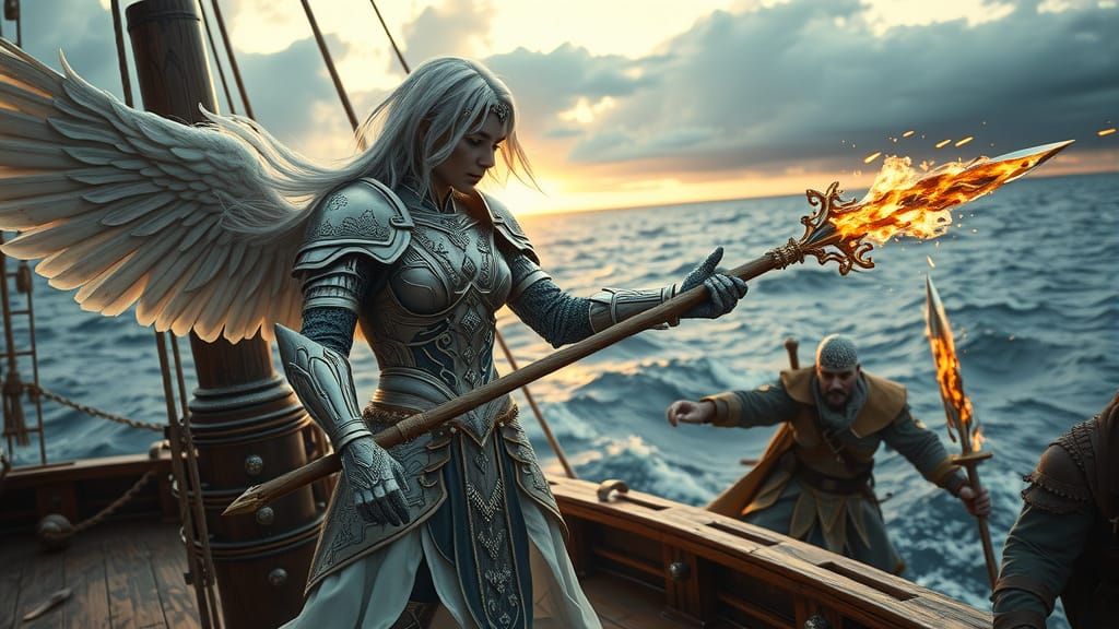 Aasimar angel-woman paladin with luminous silver shoulder-length hair ...