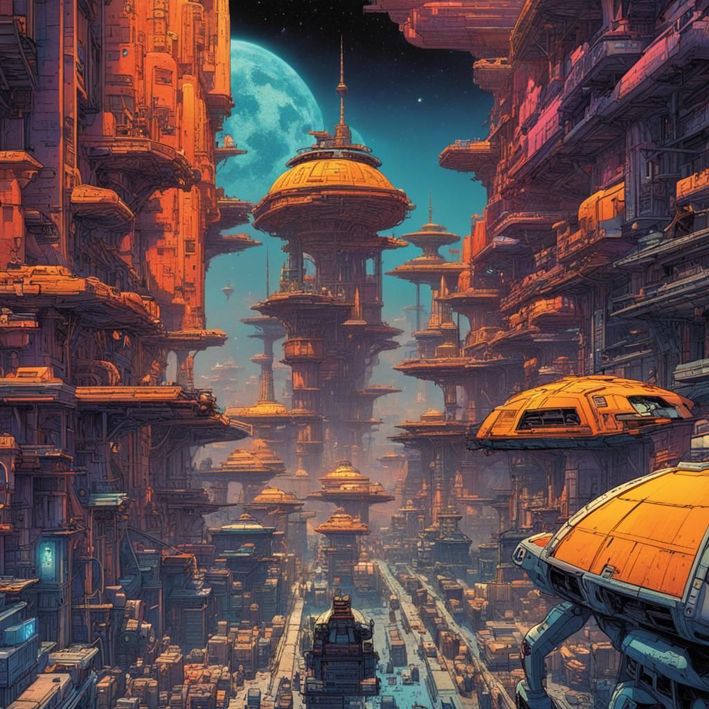 pirate city in space (high-tech fantasy), blade runner 2049, Ad Astra ...
