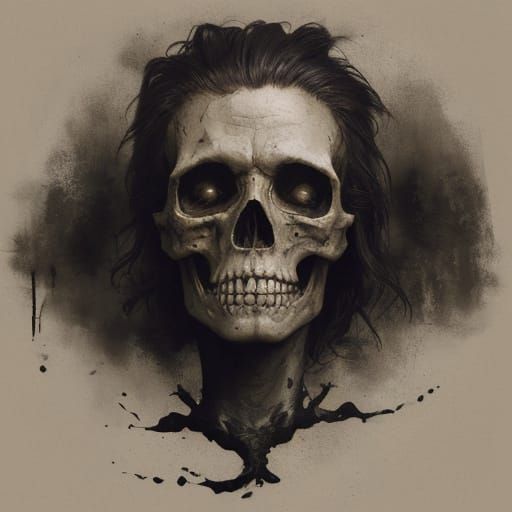 Skull Theme - Dark Hyper-Realistic Skull Portrait in Sepia