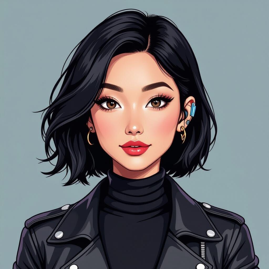 Asian Woman Portrait in Toon Sketch Style - AI Art