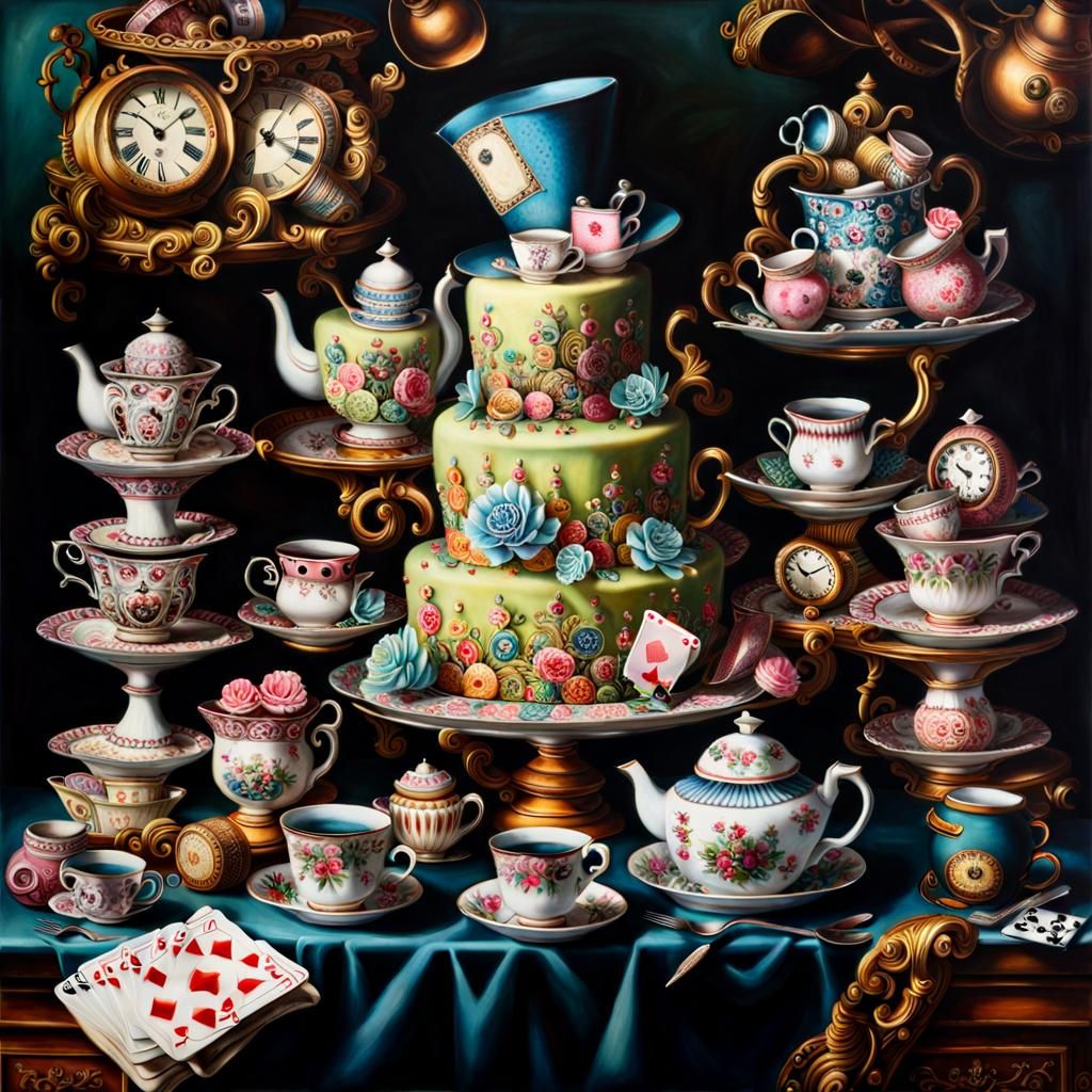 Tea Party Cake Sculpture - AI Generated Artwork - NightCafe Creator