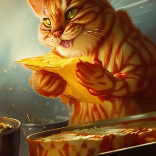 Garfield is cooking lasagna - AI Generated Artwork - NightCafe Creator