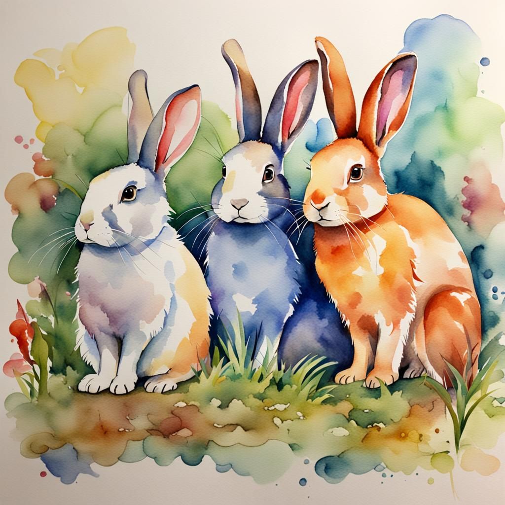 A family of rabbits each with another color - AI Generated Artwork ...