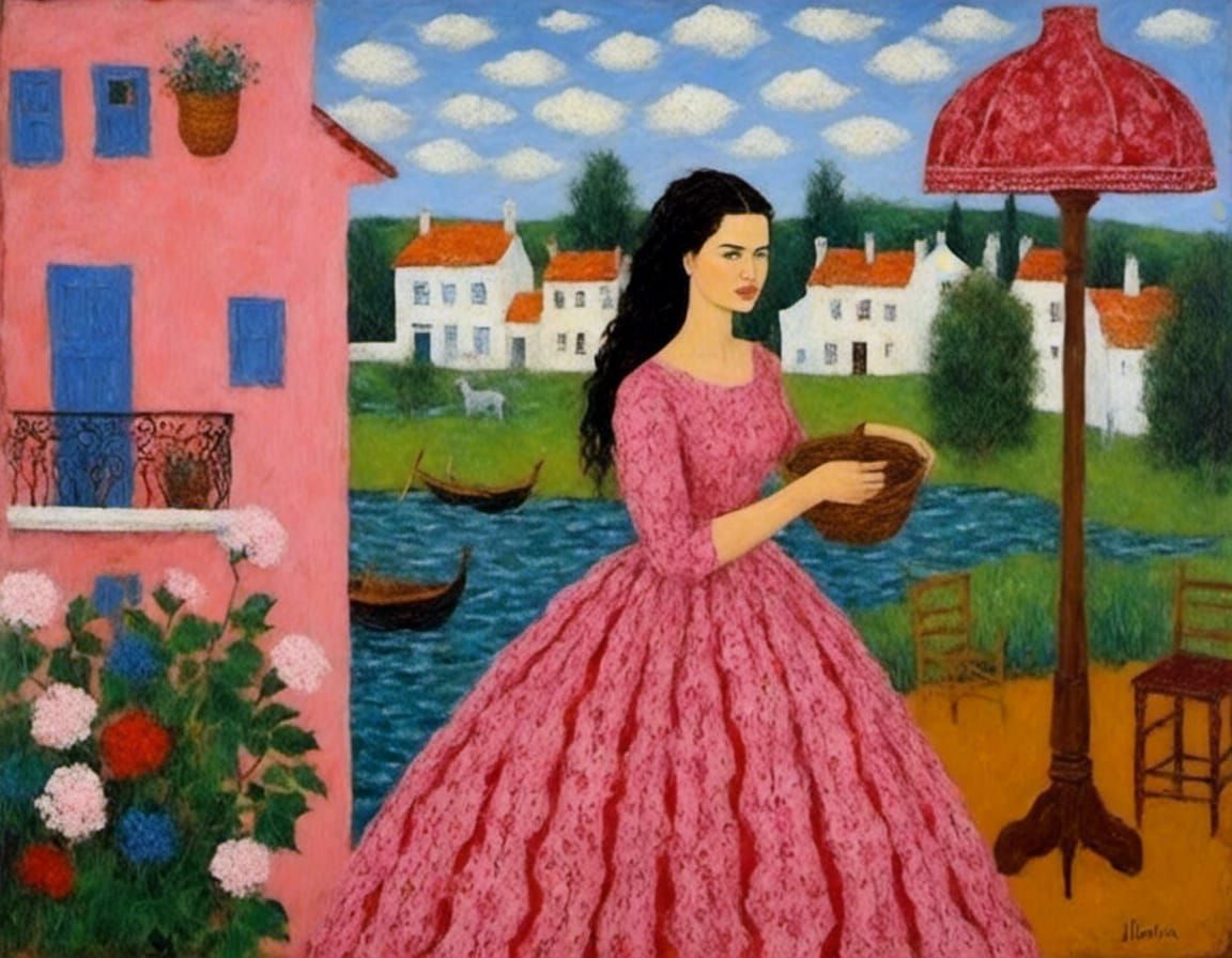 Pinck lady naive art - AI Generated Artwork - NightCafe Creator