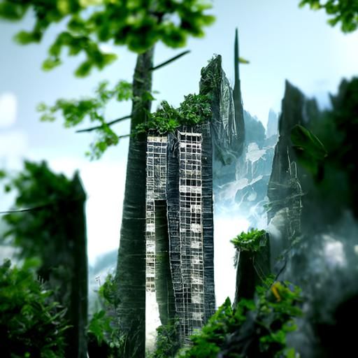 Skyscraper ruins in a dense Forest - AI Generated Artwork - NightCafe ...