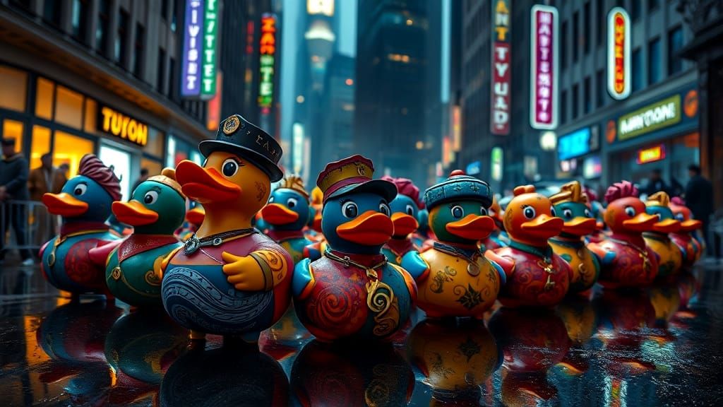 Whimsical Rubber Duck Parade Marches Down the Stre... - AI Art