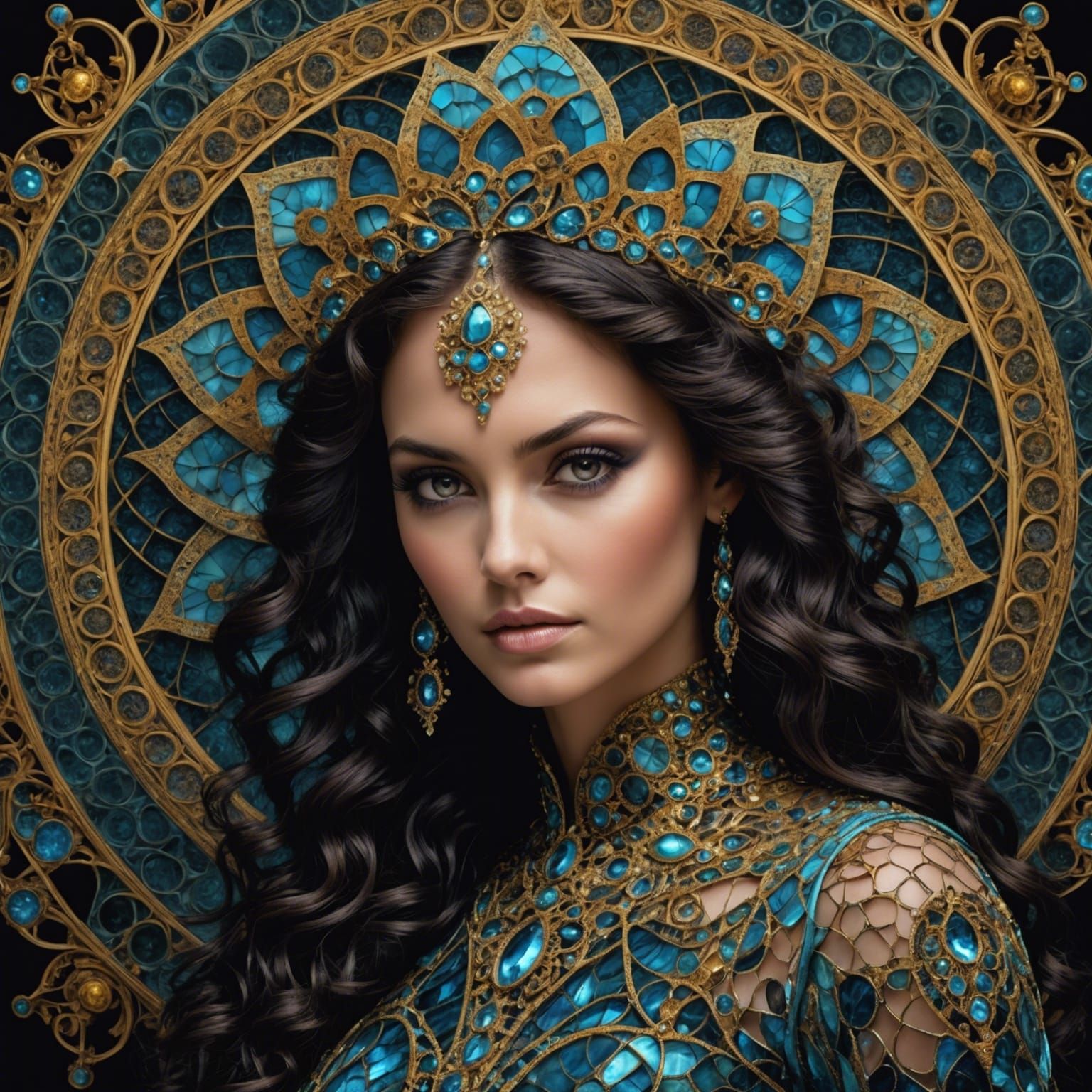 Radiant Queen of Fractals in Vibrant Mosaic - AI Art