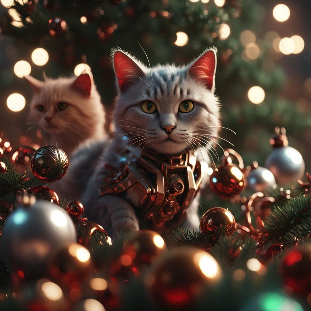 A bunch of cats inside the Christmas tree - AI Generated Artwork ...