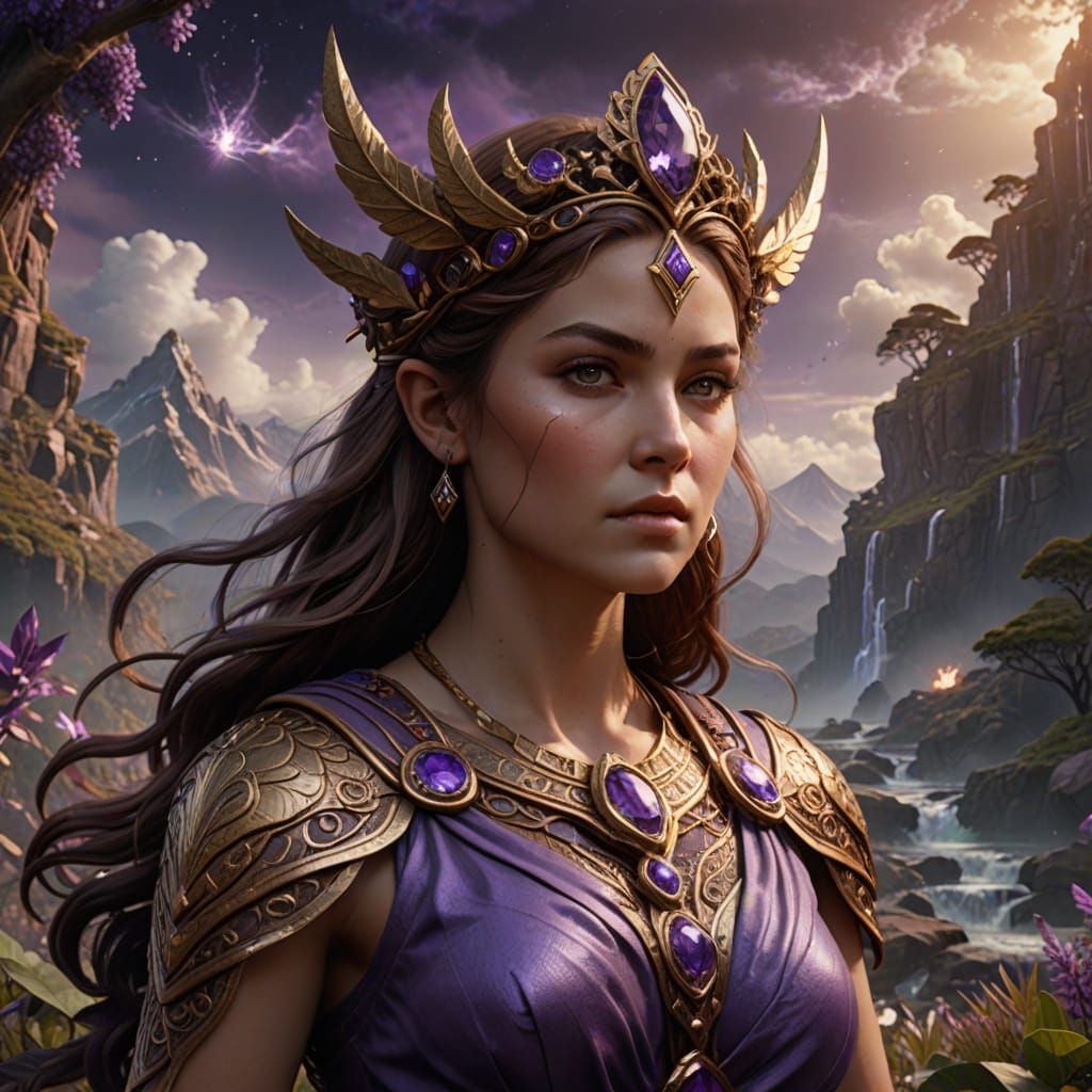 Goddess of the Elements in Vibrant Purple and Bron... - AI Art