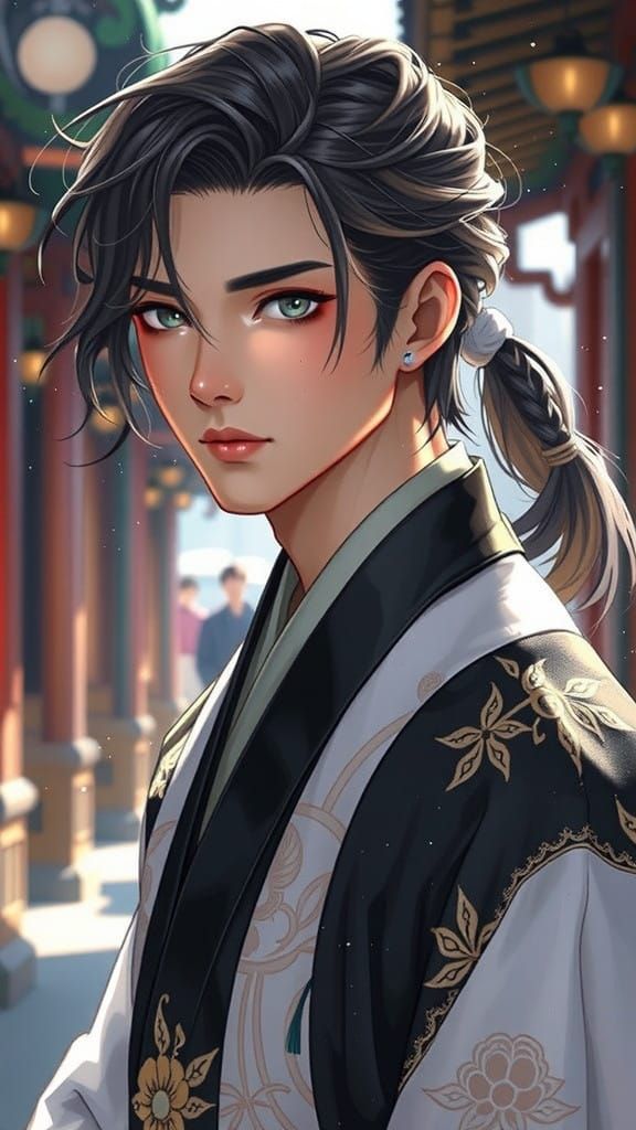 23-year-old man, soft eyes, black hair, Jiangnan style, rich colors, best picture quality, HDR ...