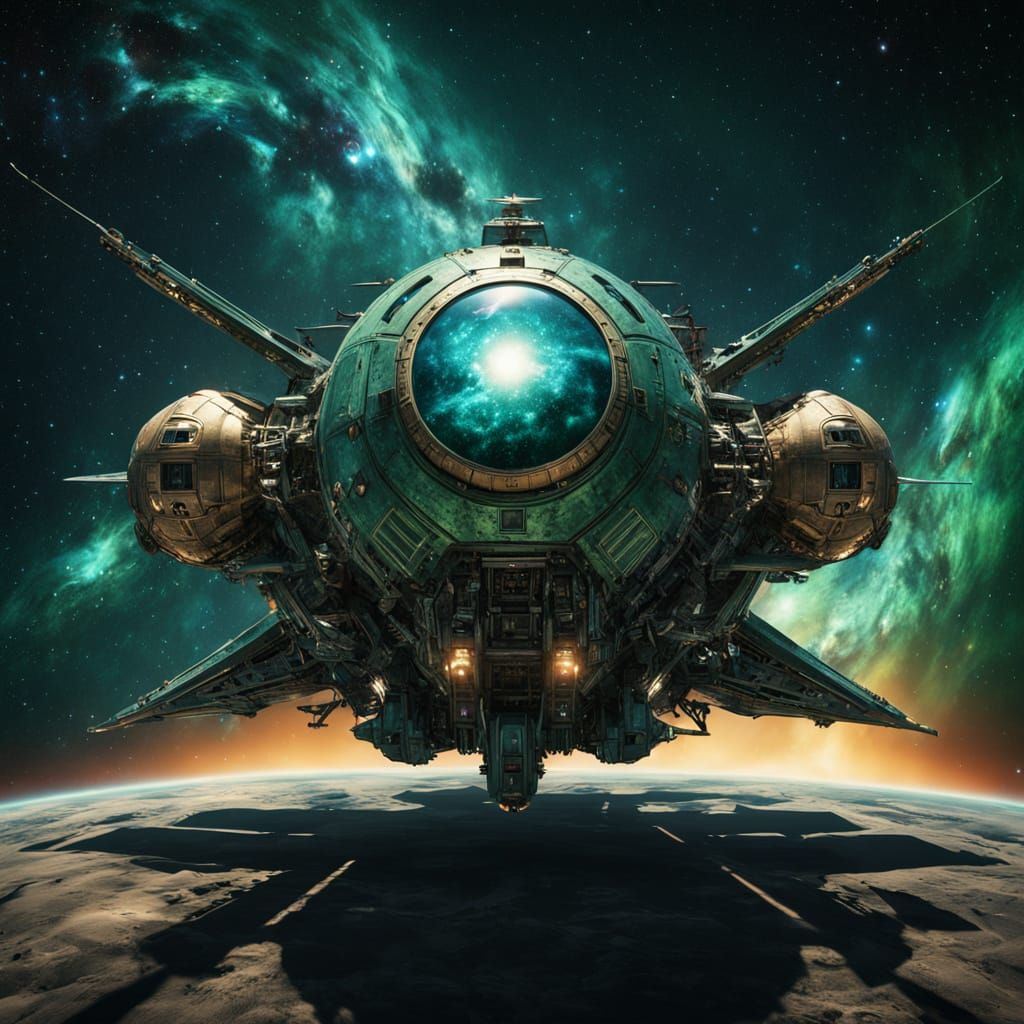 Retro Futuristic Spaceship in Steampunk-Noir Aesth... - AI Art