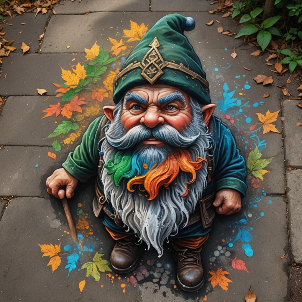 Chalk drawing on the sidewalk, beautiful chalk drawing of a dwarf in ...