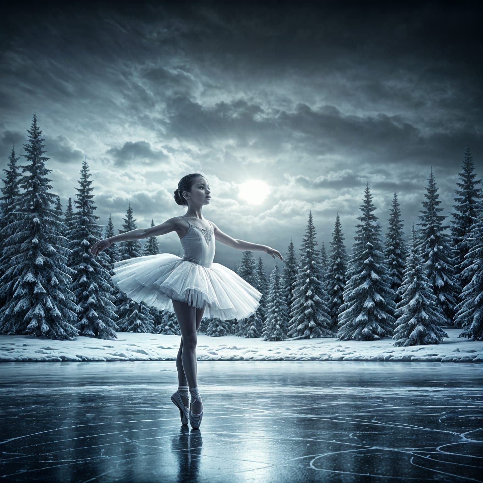 Ballerina in the Snow - Moonlit Ballerina in Snowy Landscape