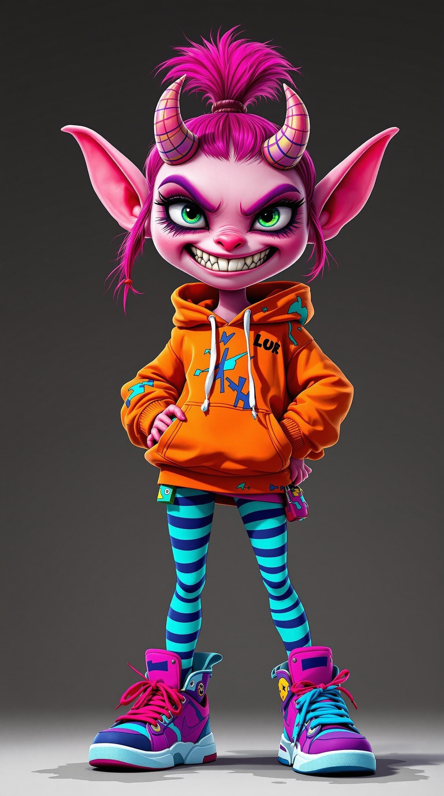 Goblin Girl Embracing Whimsy in Vibrant Style - AI Art