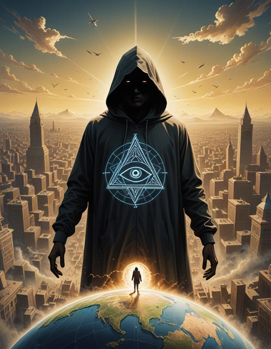 Generate an image of a giant, hooded figure castin... - AI Art