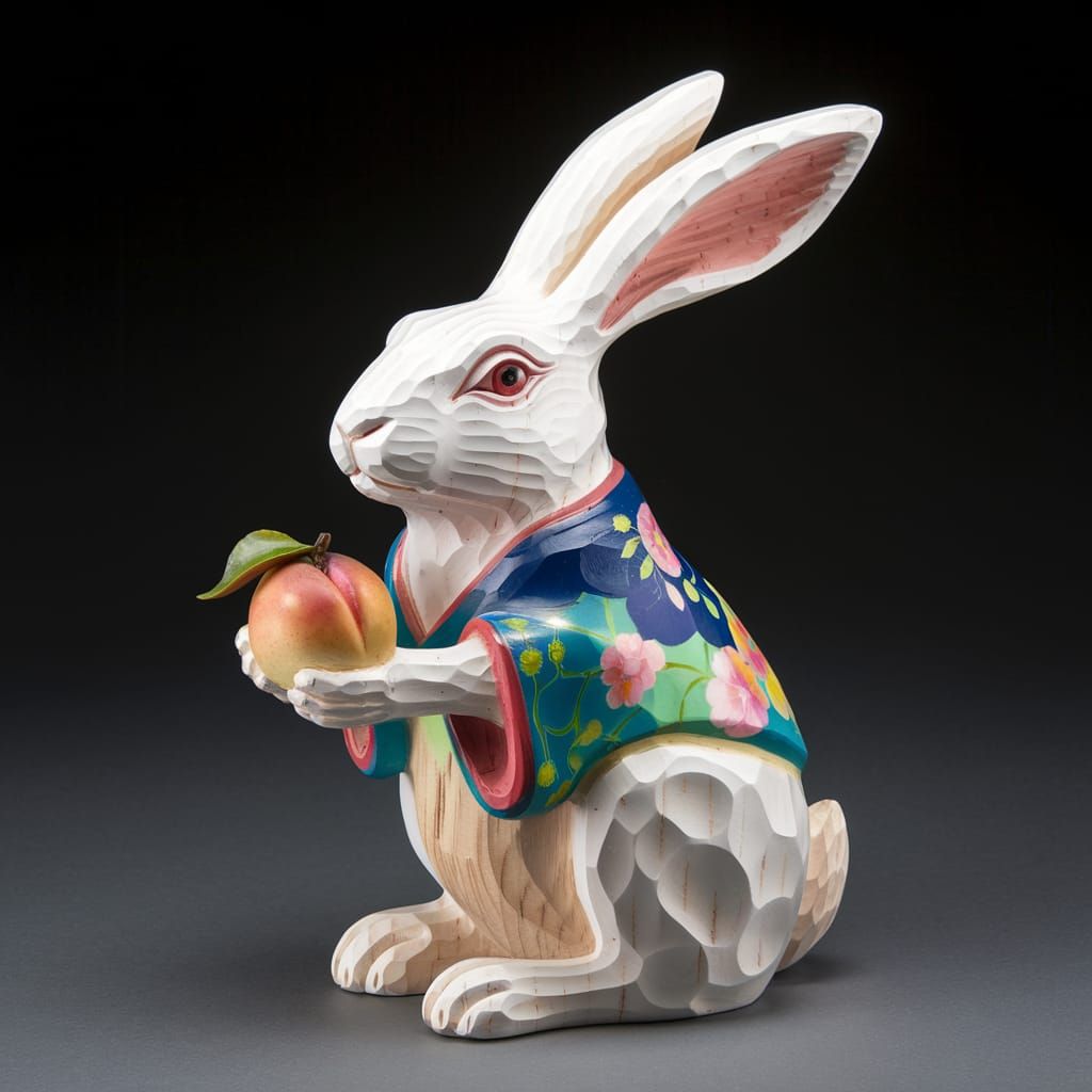 peach of immortality - Japanese Wood Carving of an Anthropom...