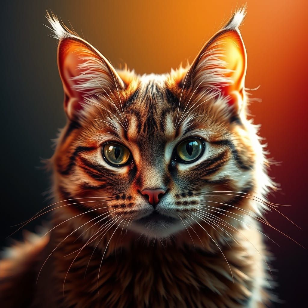 Cat - Hyperrealistic Feline Portrait in Bold, Saturated Colo...