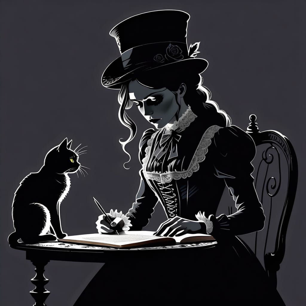 Victorian Writer in Shadows - AI Art
