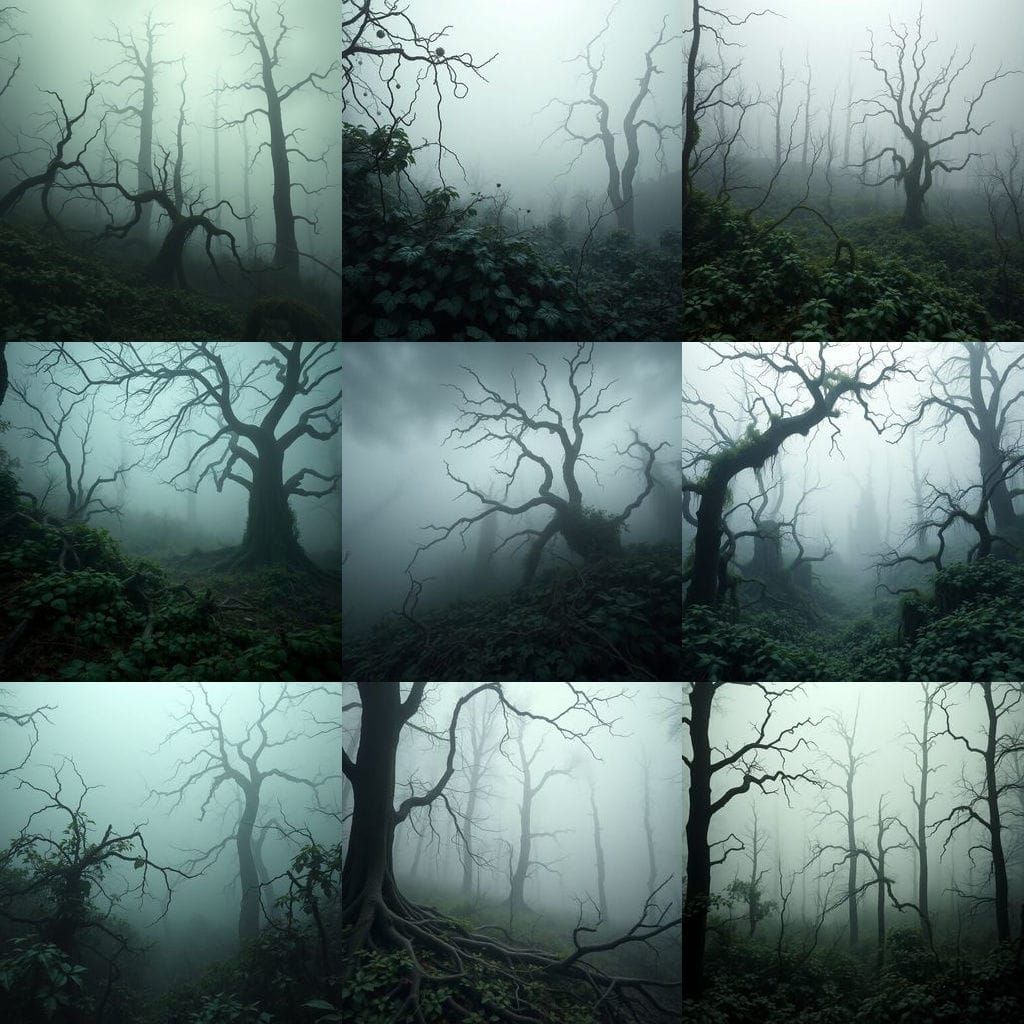 Haunted forest - Mysterious Fog-Shrouded Forest in Hyper-Det...