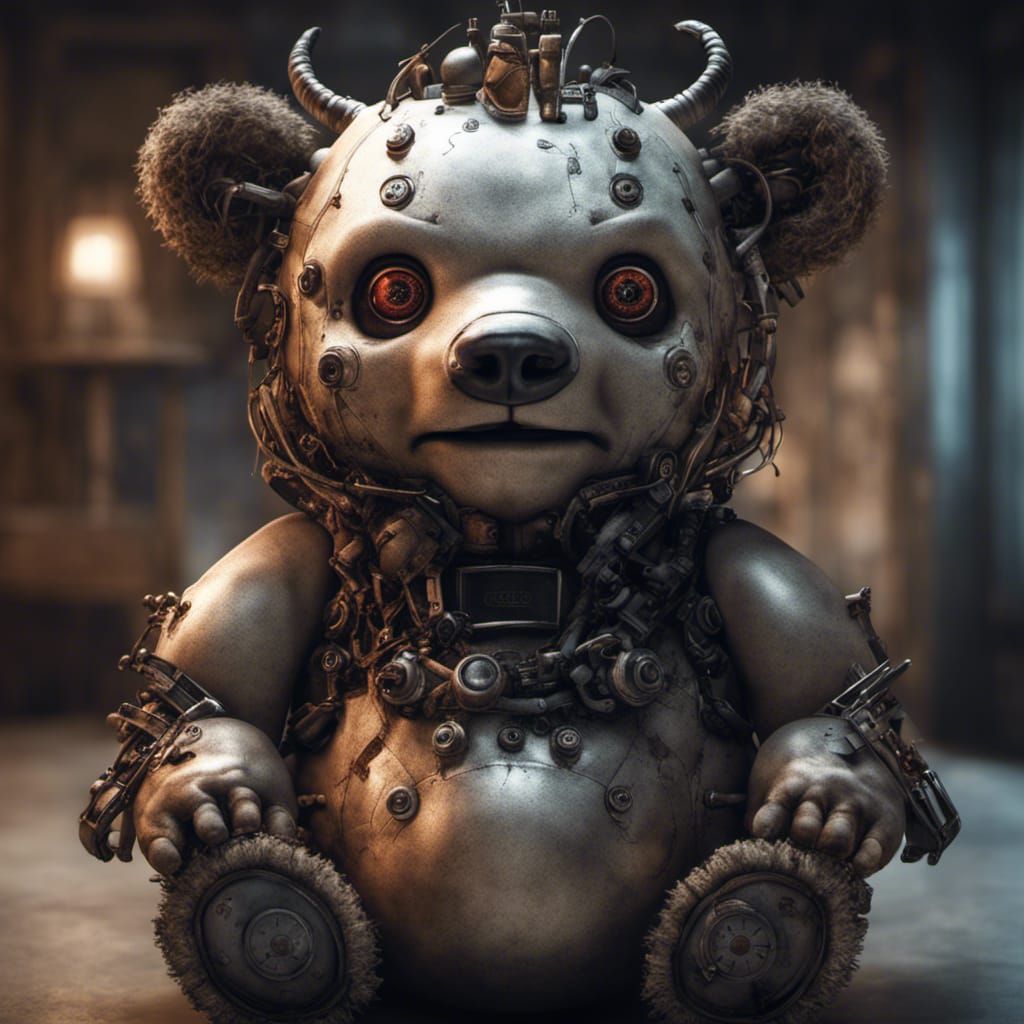 Photograph portrait of a Creepy soul-less cursed cyborg cute obese ...