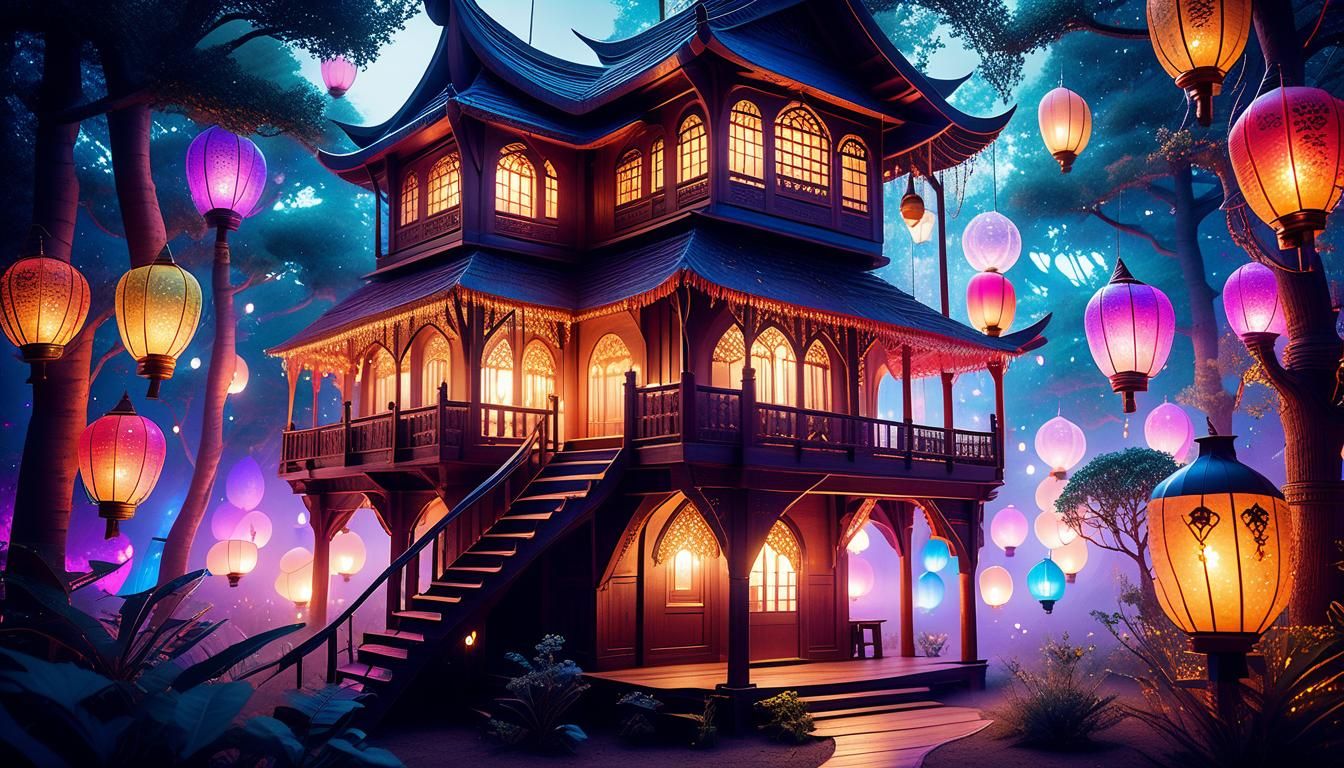 Lantern Treehouse - AI Generated Artwork - NightCafe Creator
