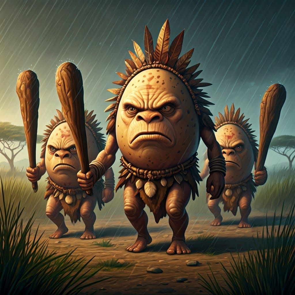 Angry Prehistoric Egg Tribesmen Stomp Through the ... - AI Art