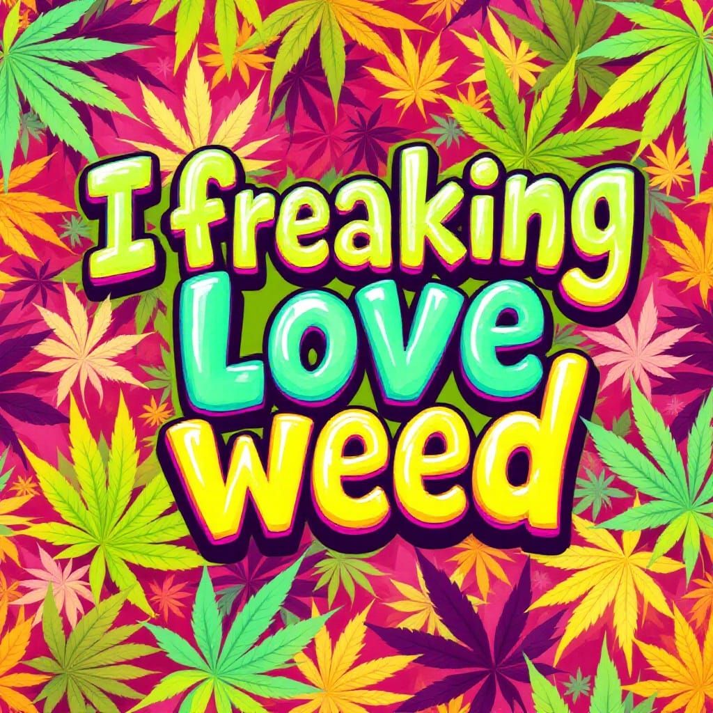 Whimsical Cannabis Celebration in Bold, Cursive Le... - AI Art