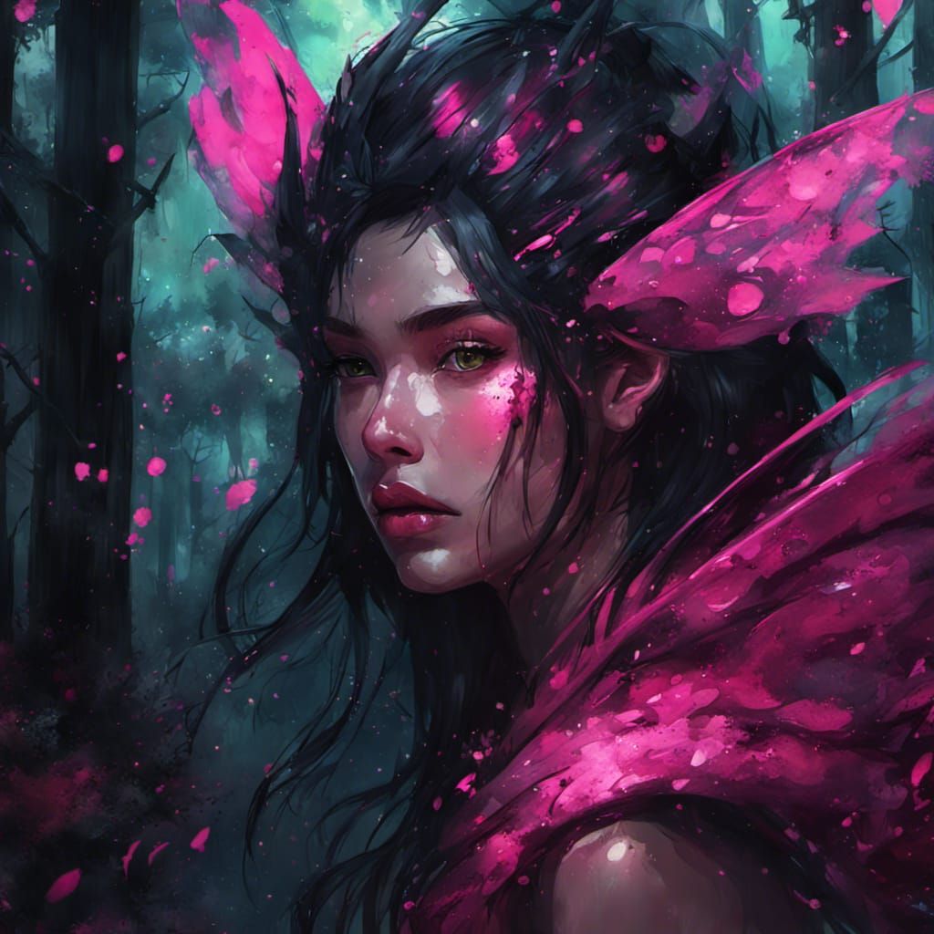 close-up of a pink cyber-vilain, Deranged - AI Generated Artwork - NightCafe Creator