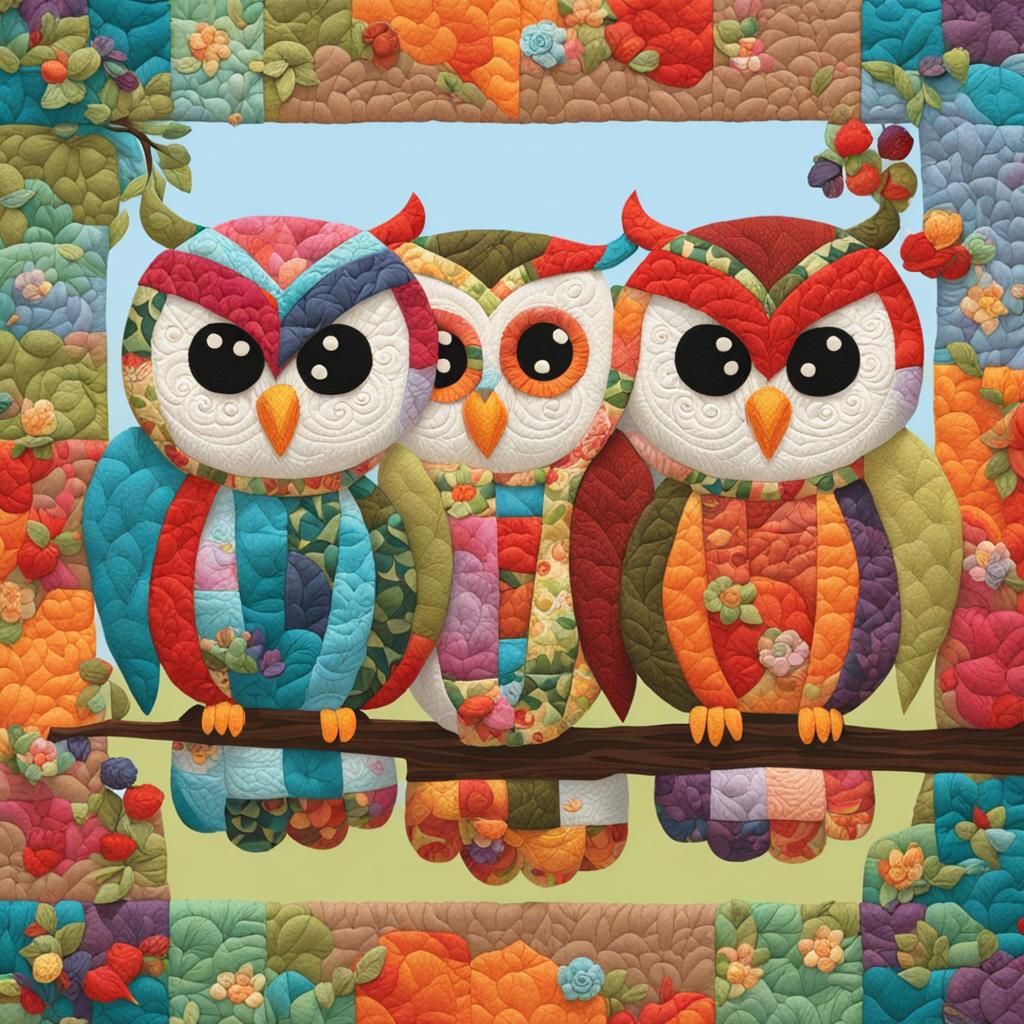 Patchwork Owls... - AI Generated Artwork - NightCafe Creator