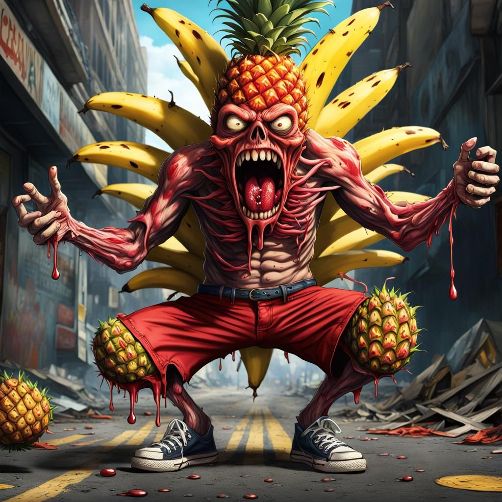 Scary Pineapple Zombie in the City - AI Generated Artwork - NightCafe Creator