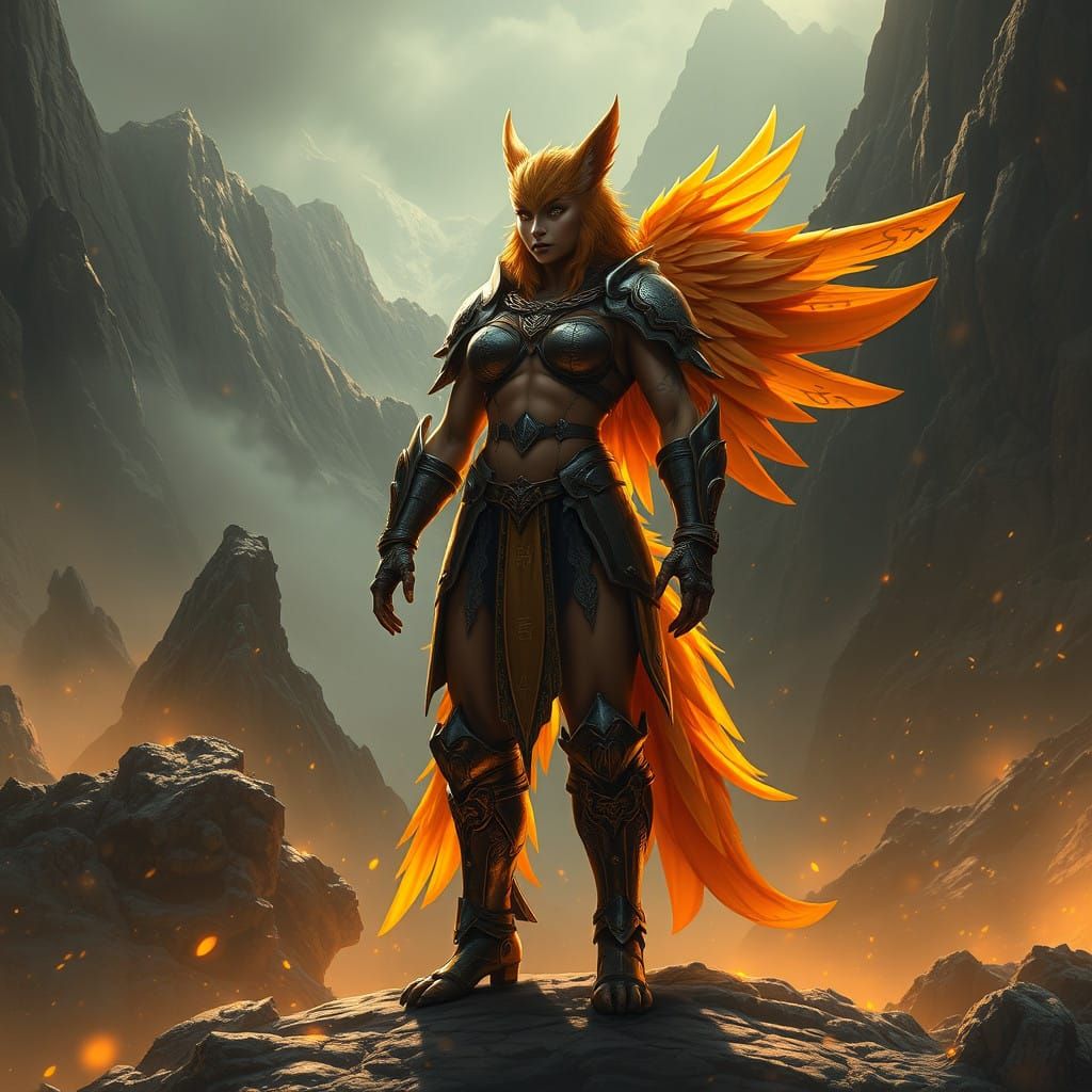 Phoenix - Majestic Phoenix Warrior in Ancient, War-Scarred L...