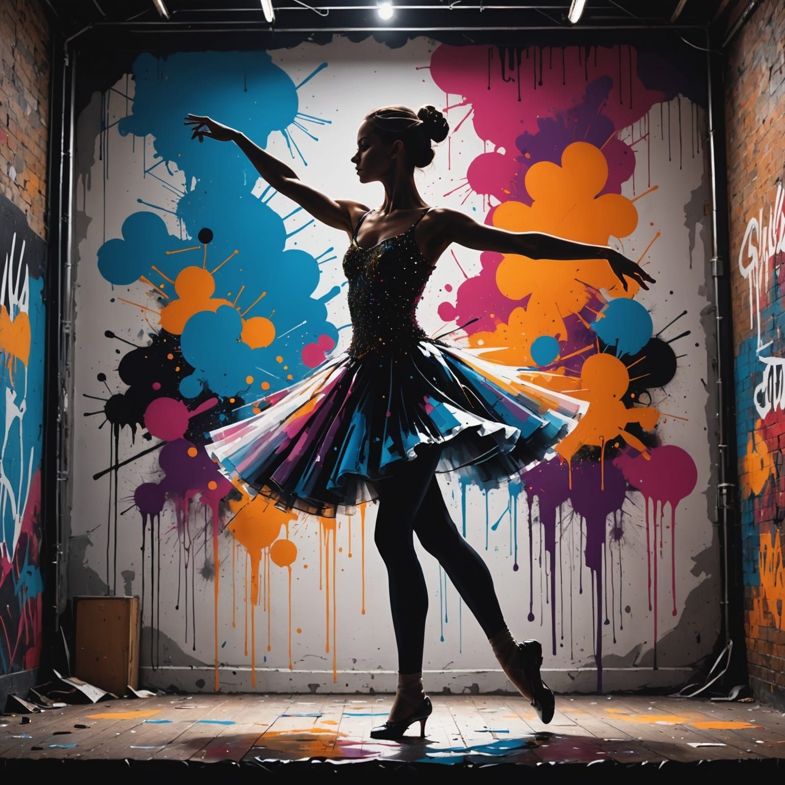 Graffiti Ballerina Emerges from the Shadows - AI Art