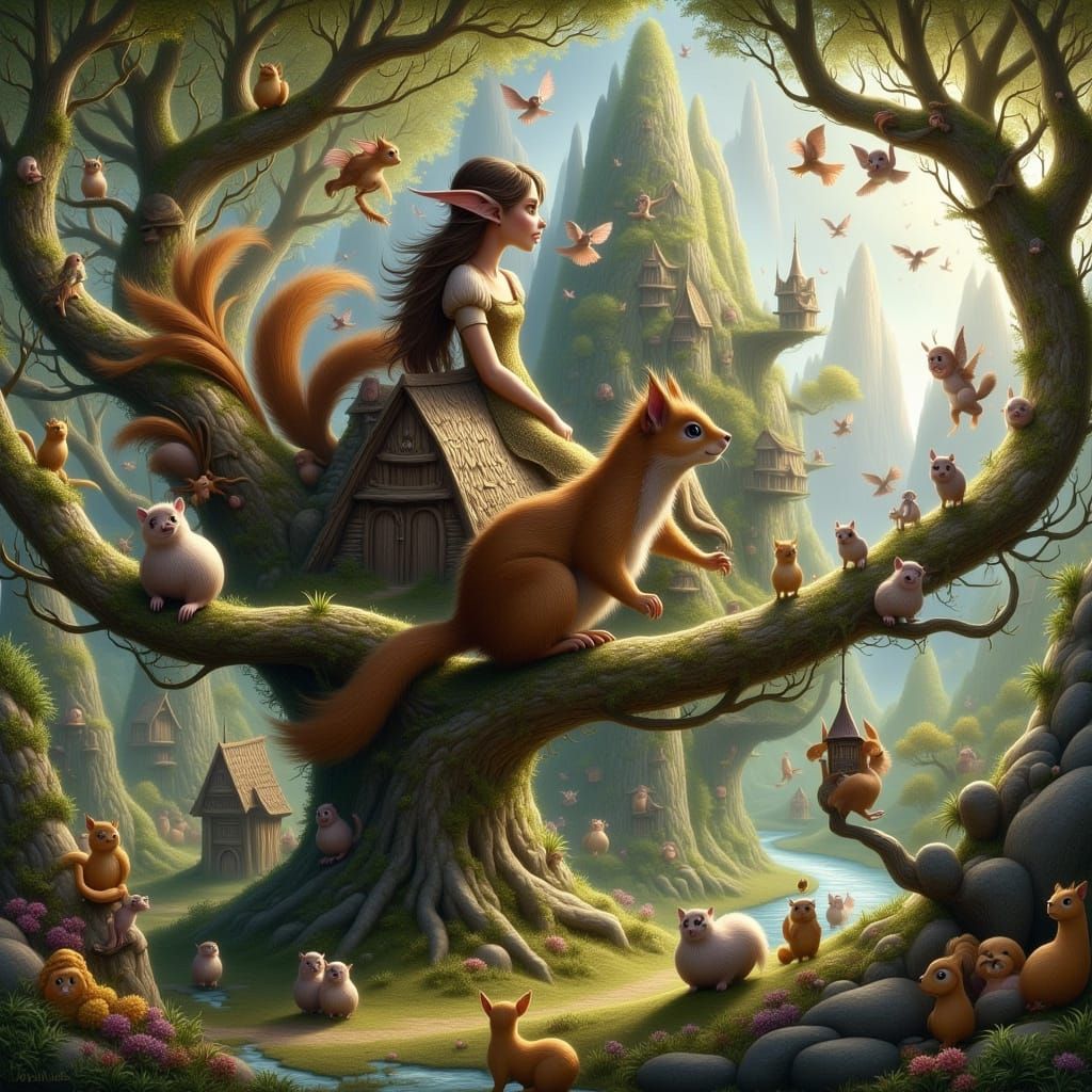 Elven Fantasy - Surreal Fantasy Landscape with Young Elf and...