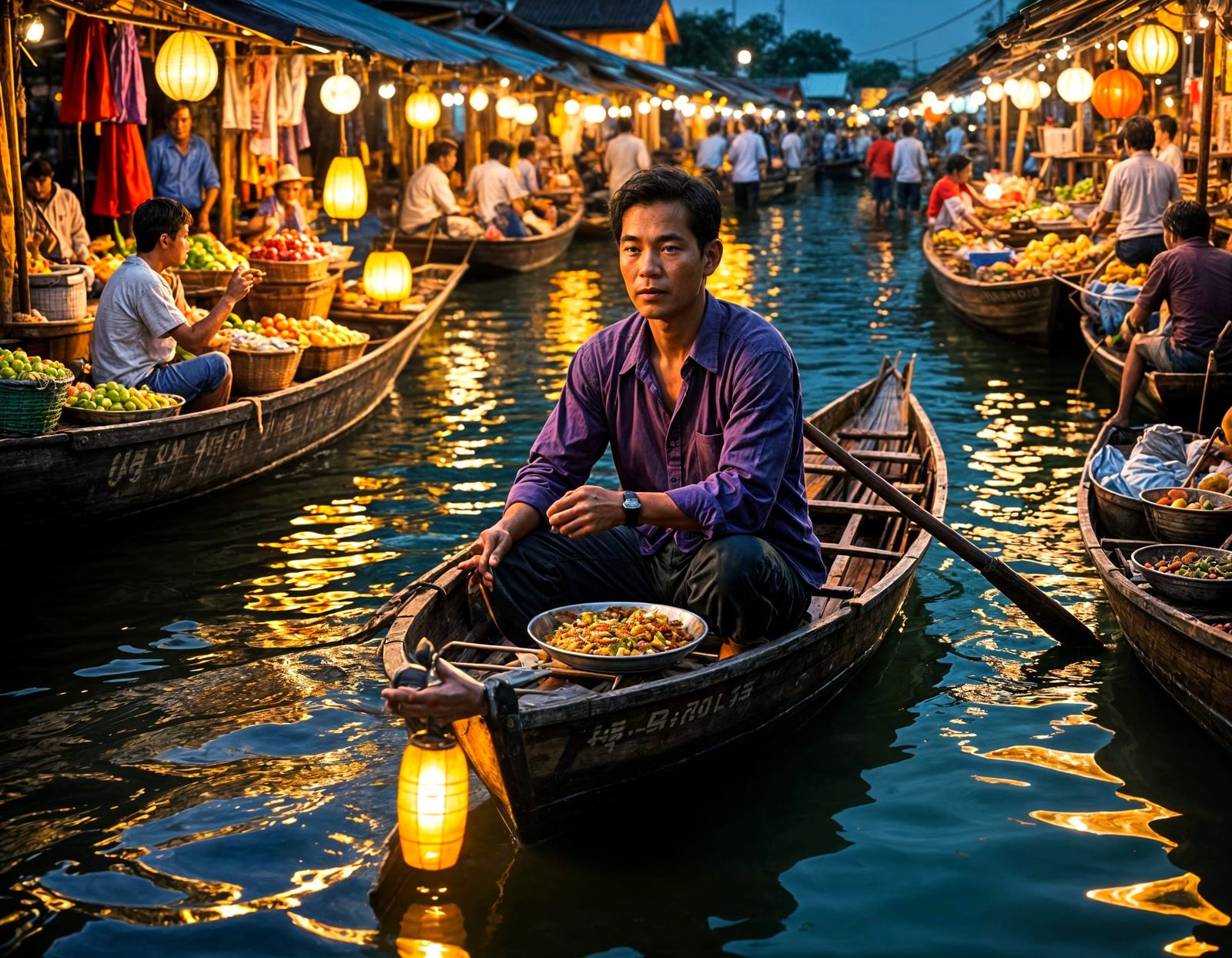 A vibrant Thai floating night market