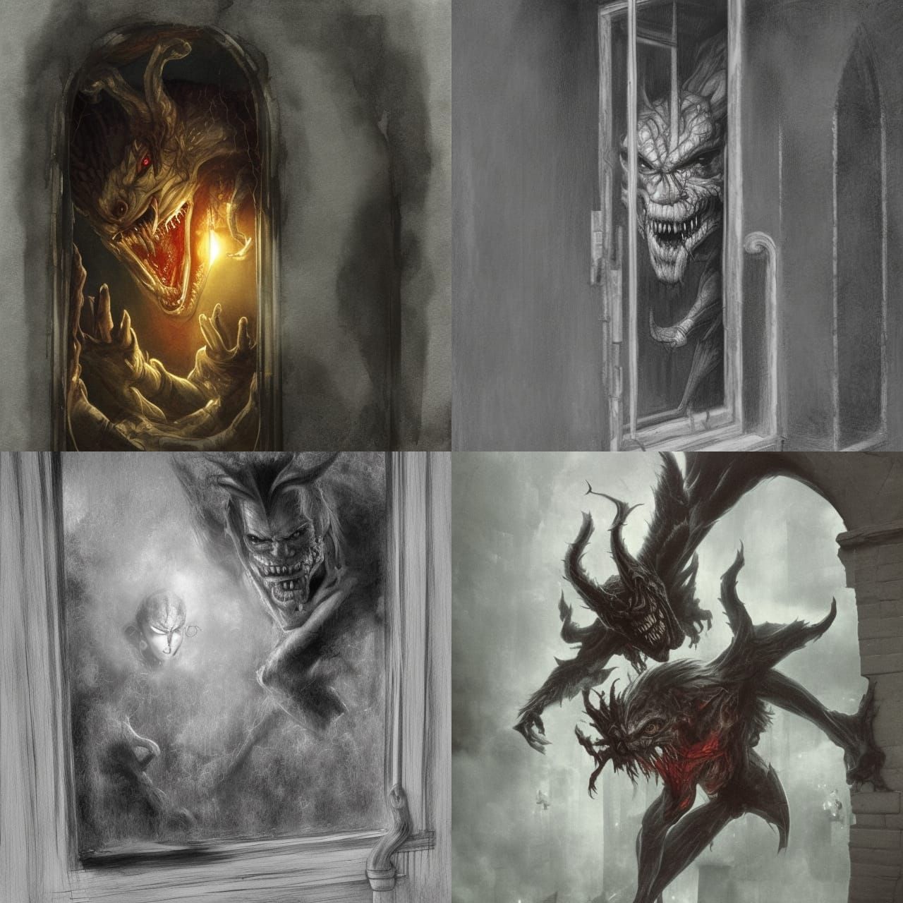 Demon stuck in a window - AI Generated Artwork - NightCafe Creator
