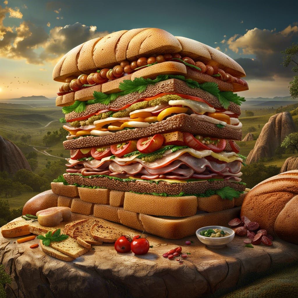 food, a monumental sandwich statue carved out of the rock of the ...