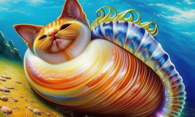 Sleepy Cat Sea Snail - AI Generated Artwork - NightCafe Creator