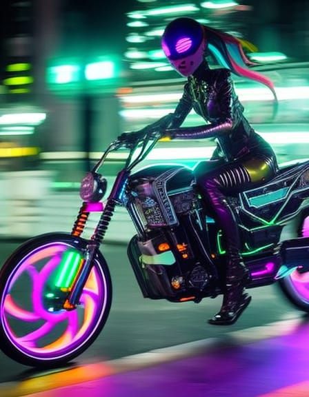 Downtown Osaka, Lovecraftian Eldritch Alien girl with tangerine hair flying in the wind ...