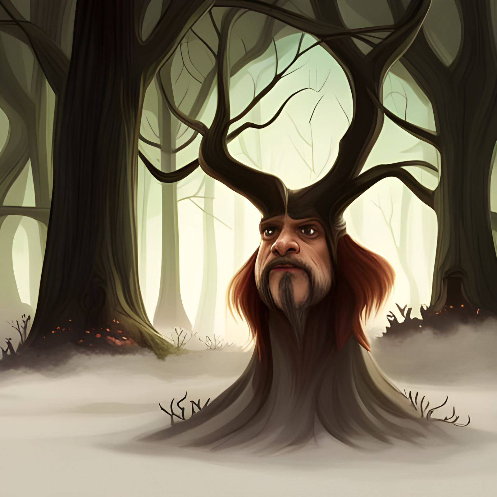 magical, fantasy, evil enchanted forest with spooky trees and fog ...