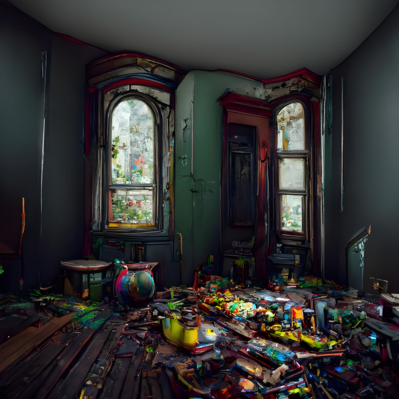 Interior Decay, 36: Artistic Squatters, room 02 - AI Generated Artwork ...