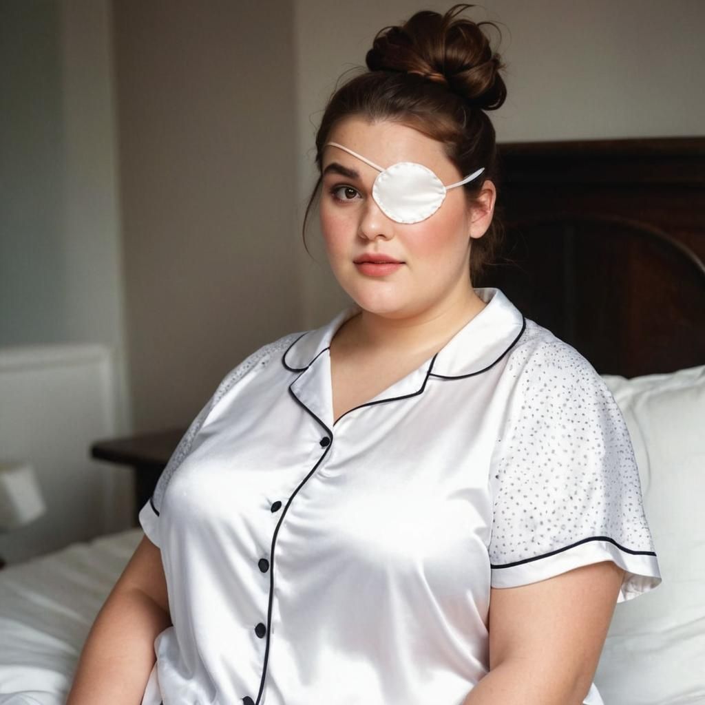 Young plus sized French woman wearing white silk pyjama's and white ...