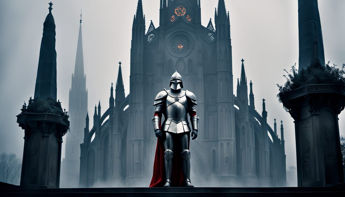 Gothic Knight Gawain in German Expressionist Armor - AI Art